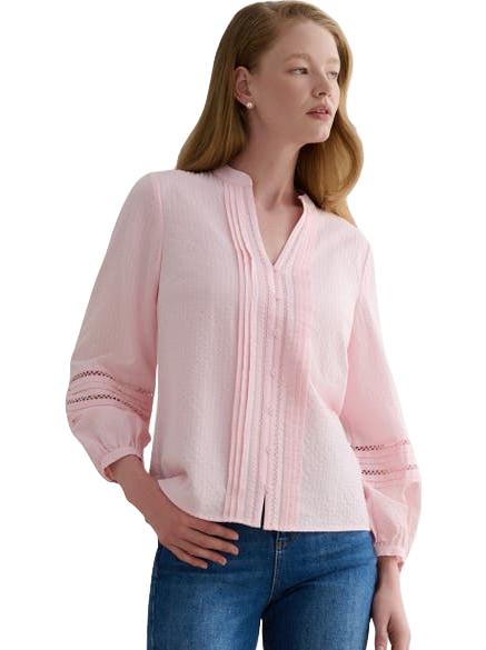 HOBBS LONDON Lucilla Pintuck Mandarin Collar Blouse